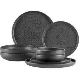M&auml;ser M&Auml;SER Kombiservice &raquo;Geschirr-Set, Service Traditional Tiles&laquo; kunstvolle Ornamente, 8 Teile, f&uuml;r 2 Personen schwarz Steinzeug 8 Stk.