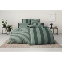 OTTO home Bettw&auml;sche &raquo;Sari in verschiedenen Qualit&auml;ten&laquo; 2 Stk. ab Gr. 135x200 cm, Wendedesign, moderne Bettw&auml;sche mit Streifen gr&uuml;n Linon, 