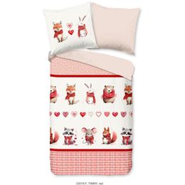 Good Morning Kinderbettw&auml;sche &raquo;Timmy&laquo; 2 Stk. Flanell, Biber, 135x200, Winter, Warm, Tiere, Weihnachten, Sand, Rot rot Flanell, Obermaterial: 100% 