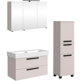 Welltime Badm&ouml;bel-Set &raquo;SALVADA, 3tlg-Set, ged&auml;mpfte Scharniere, Softclose, Keramikbecken&laquo; Ma&szlig;e (B/T/H): 140/47,5/200 cm beige MDF B/H/T: 140cmcm x 
