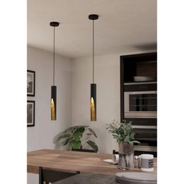 Eglo H&auml;ngeleuchte &raquo;BARBOTTO Pendellampe, Stahl, GU10, IP20, H&auml;ngelampe, Esstischlampe&laquo; GU10 1 Stk. H&auml;ngeleuchte, H110 x &Oslash;6,0 cm, schwarz, gold, 1X4,5W