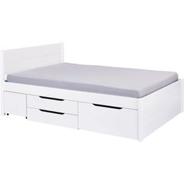 Inter Link Stauraumbett &raquo;Efetivo, inkl. Nachtkommode, Einzelbett, Doppelbett, Massivholz&laquo; Bett mit Stauraum, inkl. Lattenrost, 90/140/160/180x200 cm wei&szlig; 