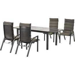 Merxx Garten-Essgruppe &raquo;&raquo;Siros&laquo;&laquo; Set, 9 Stk. tlg. R&uuml;ckenlehne verstellbar durch Gasdruckfeder grau Aluminium Auszugsplatte, ausziehbar