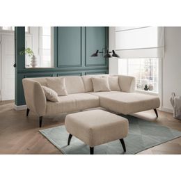 Home Affaire Ecksofa &raquo;Lazio modern und bequem, schmale Armlehnen, tolle Detailverarbeitung&laquo; Holzfu&szlig;farbe w&auml;hlbar, inkl. 4x Zierkissen beige 100% 