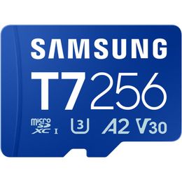 Samsung Speicherkarte &raquo;T7&laquo; (256 GB Video Speed Class 30 (V30) 170 MB/s Lesegeschwindigkeit) blau Kunststoff 6-fach Schutz gegen Wasser, extreme Temperaturen,
