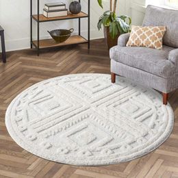 Carpet City Hochflor-Teppich &raquo;FOCUS777&laquo; rund 20 mm H&ouml;he Boho-Teppich, Hochtief-Muster/ 3D-Effekt, f&uuml;r Wohnzimmer, Schlafzimmer beige Obermaterial: 100% 