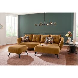 Home Affaire Ecksofa &raquo;Baggio romantische Polsterecke, bequem, Breite 277 cm, L-Form&laquo; Zierkissen inklusive, schwarze Metallf&uuml;&szlig;e gelb B/H/T: 277cm x 