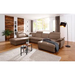 OTTO home Wohnlandschaft &raquo;Mauritius U-Form&laquo; mit Kopfteil- und Armlehnverstellung, wahlweise mit Schlaffunktion braun Struktur fein (100% Polyester);