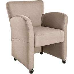 exxpo - sofa fashion Sessel &raquo;Cortado, Loungesessel auf Rollen, schmale Armlehnen, bequem&laquo; hohe Bodenfreiheit, sch&ouml;ne Detailverarbeitung beige Luxus-