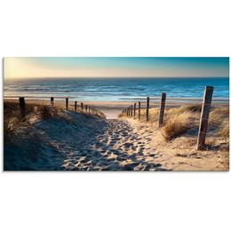 Artland Glasbild &raquo;Weg zum Nordseestrand Sonnenuntergang&laquo; Strand 1 Stk. tlg. in verschiedenen Gr&ouml;&szlig;en beige B/H/T: 100cm x 50cm, Glasbild Strand, 1 Stk.