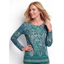 GOLDNER Kurzgr&ouml;&szlig;e: Langarmshirt mit Rundhalsausschnitt in graugr&uuml;n / gemustert | Gr.: 20