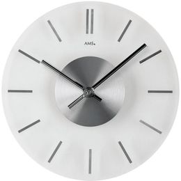 AMS Unisex AMS Wanduhr &raquo;W9318&laquo; Quarzuhr,Glas,Wohnzimmer,Esszimmer,K&uuml;che,Arbeitszimmer,B&uuml;ro, Flur silber B/H/L: 4cm