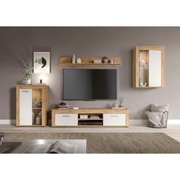 OTTO home Wohnwand &raquo;AOSTA, Breite 310cm, 4-teilige Wohn-Kombination&laquo; bestehend aus: 2x Vitrine, Lowboard & Wandboard, 4 Stk. tlg. wei&szlig; Holzwerkstoff B