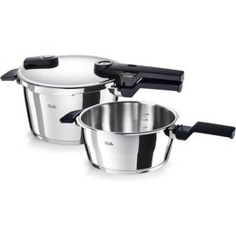 Fissler Schnellkochtopf &raquo;Vitaquick Elemental Dampfkochtopf Premium Drucktopf&laquo; Set, Schnellkochtopf + Schnellbratpfanne + 1 Deckel, 3 tlg. Edelstahl 18/10 
