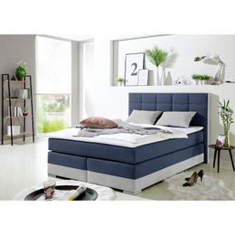 Home Affaire Boxspringbett inklusive Topper und Wendekissen blau Liegefl&auml;che B/L: 140cm x 200cm, H2 + H2, 7-Zonen-Tonnentaschen-Federkernmatratze