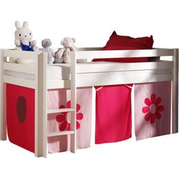 Vipack Hochbett &raquo;Pino, inkl. Rolllattenrost, Leiter und Absturzschutz&laquo; B/H/T ca. 210x114x106cm, massiv Kiefer, verschiedene Farben, inklusive Textil-Vorhang 