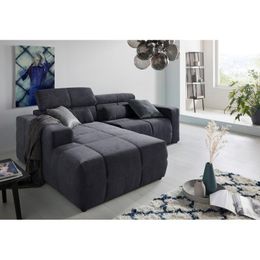 DOMO collection Ecksofa &raquo;BRANDON inkl. Kopfteilverstellung, 214x100x80 cm, L-Form&laquo; Mit Kopfteilverstellung, auch in Leder und Cord, L-Form grau 95% 