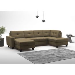 OTTO home Wohnlandschaft &raquo;Varese&laquo; wahlweise mit Schlaffunktion und Bettkasten gr&uuml;n B/H/T: 304cm x 91cm x 170cm, NaturLEDER Stoff, Ottomane rechts,mit 