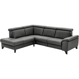 Die PlanBar Ecksofa &raquo;PN-EM23166 L-Form&laquo; optional mit Kopfteilverstellung und Stauraum grau B/H/T: 261cm x 80cm x 235cm, Glattleder TORRO Stoff, 