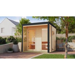 Karibu Saunahaus &raquo;Anja 2&laquo; Set, Ofen 9 KW externe Strg easy braun Bio-Ofen, externe Steuerung, 9 kW