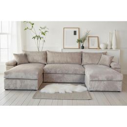 OTTO home Wohnlandschaft &raquo;Cosy U-Form, B: 309 cm, Sitzaufbau im Sandwich-Federkern&laquo; 2 Zierkissen, Mega-Sofa, Cord oder Struktur weich, 