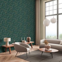 Livingwalls living walls Vliestapete &raquo;Tropen-Tapete - Bl&auml;ttermuster modern gl&auml;nzend&laquo; leicht gl&auml;nzend strukturiert Elegante Vliestapete mit tropischem 