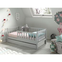 Vipack Kinderbett &raquo;Junior, Kiefermassiv mit umlaufenden Sprossengitter und Rolllattenrost&laquo; B/H/T ca. 148x60x76cm, mit niedrigem Betteinstieg, wahlweise in 2 