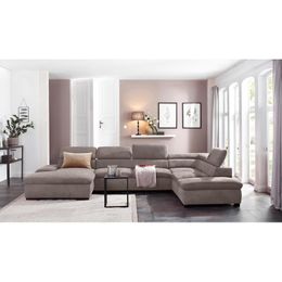 OTTO home Wohnlandschaft &raquo;Alberto U-Form, B: 350 cm, mit Kopfteilverstellung, XXL-Sofa&laquo; mit Schlaffunktion, Couch mit Lederoption grau 90% Polyester, 