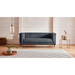 Home Affaire 2-Sitzer &raquo;Chamby&laquo; mit Holzrahmen unten und Steppung im Lehnenbereich blau Luxus-Microfaser Lederoptik (100% Polyester), Scheuertouren: 