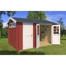 Lasita Maja Gartenhaus &raquo;William&laquo; Blockbohlenhaus 28mm 2-Raum, Fundamentmass 3800x2500, Schwedenrot rot Massivholz Fu&szlig;boden im Gartenhaus, ohne 