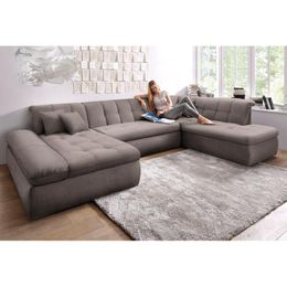 DOMO collection Wohnlandschaft &raquo;NMORIC im XXL-Format, 353x216x80 cm, inkl. Zierkissen U-Form&laquo; wahlweise mit Bettfunktion und Armlehnenverstellung grau