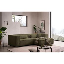 LeGer Home by Lena Gercke Ecksofa &raquo;PIARA Cord mit Kedernaht L-Form&laquo; wahlweise Ottomane rechts/links, schwarze F&uuml;&szlig;e, bequemer Sitzkomfort gr&uuml;n 100% 