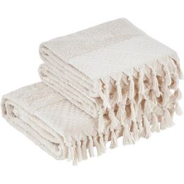 done. Handtuch Set &raquo;Provence Boh&eacute;me&laquo; Uni-Farben, Boho-Style, mit auff&auml;lliger Borte & Fransen beige Walkfrottier, Obermaterial: 100% Baumwolle 3 Stk., 