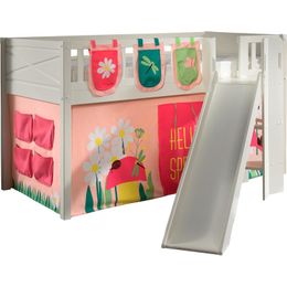 Vipack Hochbett &raquo;Scott&laquo; Made in Europe, m. Rutsch-/Leiterturm, LF 90x200 cm, Vorhang, Tasche, 4 Designs wei&szlig; 100% Baumwolle Liegefl&auml;che B/L: 90cm x 200cm, 