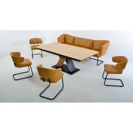 K+w Komfort & Wohnen K+W Komfort & Wohnen Essgruppe &raquo;Mikkado Tube&laquo; 6 Stk. tlg. 4 Freischwinger und einem Funktionesstisch gelb B/H/T: 242cm x 88cm x 71cm, Leder CLOUD, 