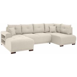 Home Affaire Wohnlandschaft &raquo;Viborg U-Form&laquo; mit Regal in der Armlehne, wahlweise mit Bettfunktion beige Filzoptik (100% Polyester);Struktur (100% 