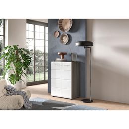 Home Affaire Kommode &raquo;Rumba, Breite 60cm, in Rauchsilber Nachbildung/ Wei&szlig; Hochglanz&laquo; Kommode, Sideboard, Schrank grau B/H/T: 60cm x 85cm x 37cm