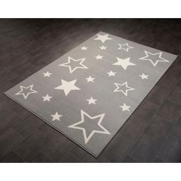 OCI DIE TEPPICHMARKE Kinderteppich &raquo;KIDDY STAR&laquo; rechteckig 11 mm H&ouml;he robuster Kurzflor, Stern, gemustert grau Polyester B : 65cm 1 Stk., 11mm, L: 