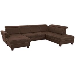 OTTO home Wohnlandschaft &raquo;Solvei U-Form&laquo; Sitztiefenverstellung und Federkern, wahlweise Kopfteilverstellung braun Struktur (100% Polyester);Luxus-