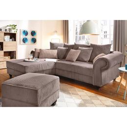 Home Affaire Ecksofa &raquo;King George King Henry, Mega Sofa, Breite 260cm, L-Form&laquo; mit Federkern, in legerer Polsterung und vielen Kissen braun Samtcord &raquo;