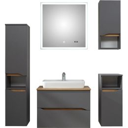 Badm&ouml;bel-Set &raquo;Quickset 5-teilig, Keramik-Aufsatzbecken mit LED-Spiegel&laquo; 7 Stk. tlg. grau Einheitsgr&ouml;&szlig;e