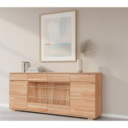 OTTO home Sideboard &raquo;VETRO Teilmassiv, Fronten Massivholz, Wohnzimmer, Stauraum,Griffmulde&laquo; B/T/H:199/40/85cm, 2 Schubladen, 7F&auml;cher B/H/T: 199cm x 