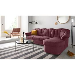 DOMO collection Ecksofa &raquo;Papenburg, zeitlose R&uuml;ckensteppung, elegante Formensprache, L-Form&laquo; in gro&szlig;er Farbvielfalt, wahlweise mit Bettfunktion lila 
