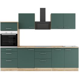 Optifit K&uuml;che &raquo;Bella&laquo; Breite 210 cm, wahlweise mit E-Ger&auml;ten gr&uuml;n B/H/T: 270cm x 60cm, ohne E-Ger&auml;te