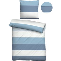 Biberna Bettw&auml;sche &raquo;Antonia&laquo; 2 Stk. feiner Glanz + weicher Griff, pflegeleicht, ganzj&auml;hrig einsetzbar, RV blau Mako-Satin, Obermaterial: 100% Baumwolle B/L: 