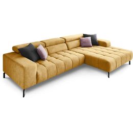 Die PlanBar Ecksofa &raquo;MP-IN18022 L-Form&laquo; mit Kopfteilverstellung & Zierkissen, optional Sitztiefenverstellung gelb 100% Polyester B/H/T: 321cm x 74cm x