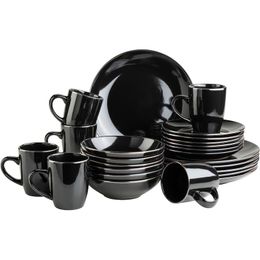 M&auml;ser M&Auml;SER Kombiservice &raquo;Geschirr-Set, Service Metallic Rim&laquo; messingfarben schimernden Umrandung, 24 Teile, f&uuml;r 6 Personen schwarz Steinzeug 24 Stk.