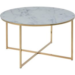 ACTONA GROUP Couchtisch &raquo;Alina&laquo; mit Marmorprint auf der matten Glasplatte und einem Metallgestell gold B/H/T: 80cm x 45cm x 80cm, rund