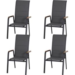 siena GARDEN Gartensessel &raquo;Tesoro HighBack Stapelsessel 4er-Set&laquo; Set, 4 Stk. tlg. Alu, Textil, Teak FSC 100 % grau B/H/T: 62cm x 112cm x 73cm