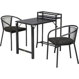 Merxx Balkonset &raquo;Delos&laquo; Set, 5 tlg. inkl. 2 Bistrosessel, 2 Auflagen, 1 Balkonklappentisch schwarz Aluminium B/H/T: 54cm x 72cm x 61cm
